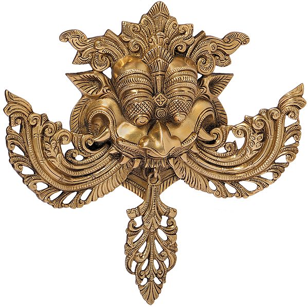18" Brass Kirtimukha Wall Hanging with Stylized Protruding Fangs ...