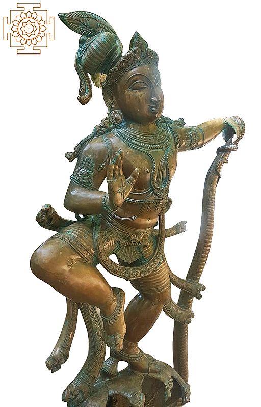 60" Handmade Super Large Bronze Lord Kalinga Krishna Statue Dancing on ...