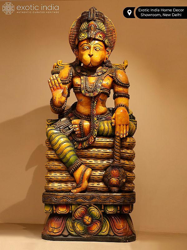36" Hanuman Sitting on His Tail | Wooden Hanuman | Handmade | Exotic ...