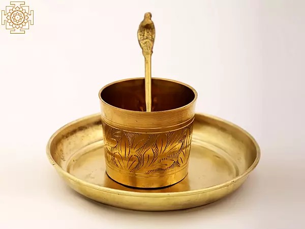 6" Small Brass Panchapatra Set | Exotic India Art