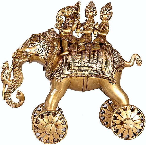 Ganesha Riding a Wheeled Elephant with Buddhi and Siddhi While Rat ...