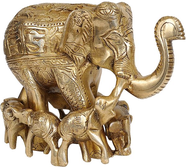 A Elephant Family (The Body Engraved with Syllable of Mantras Om Mani ...