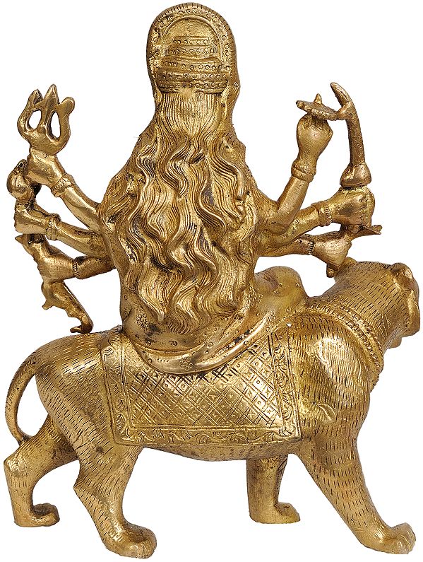 8" Sheran-wali Mata (Mother Goddess Durga) In Brass | Handmade | Made ...