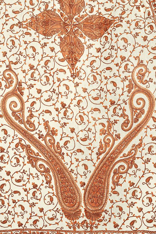 Stole from Kashmir with Aari Hand-Embroidered Paisleys All-Over ...