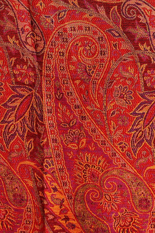 Rococco-Red Kani Reversible Shawl with Woven Paisleys and Solid Border ...