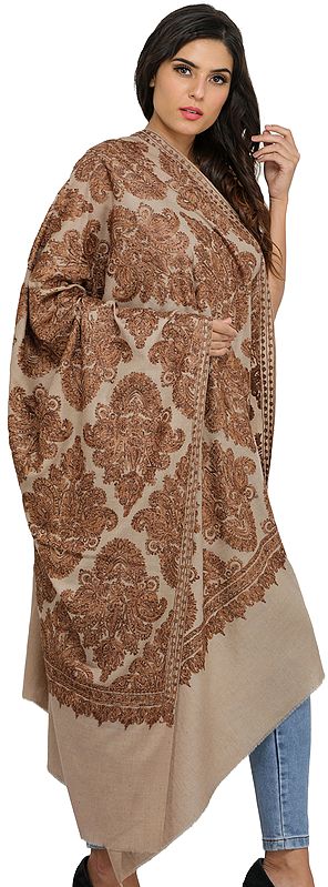 Shawl from Amritsar with Aari Embroidered Large Bootis | Exotic India Art
