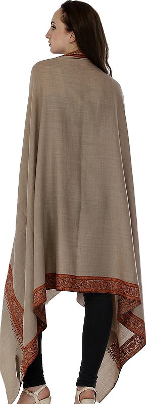 Pure Wool Plain Shawl from Amritsar with Sozni Embroidery on Border ...