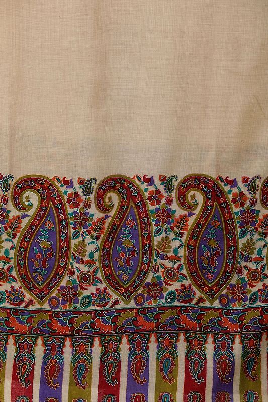 Printed Kani Shawl from Amritsar with Kalamkari Embroidery by Hand ...