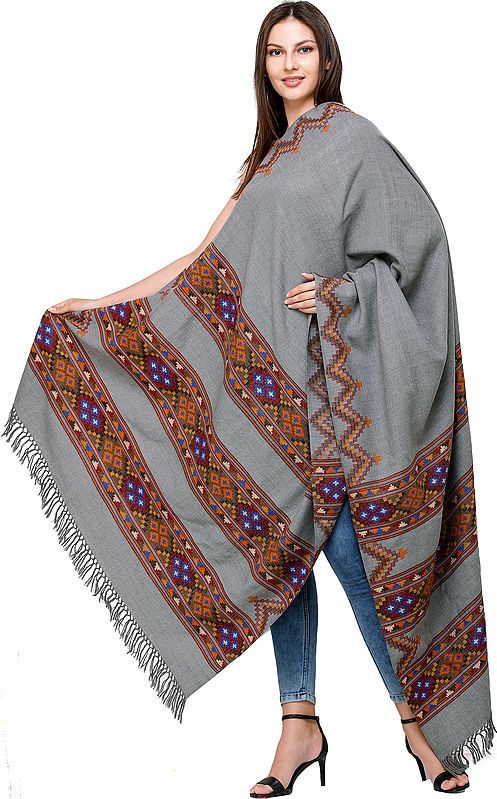 Mirage Handloom Shawl from Kullu with Kinnauri Border and ZigZag Weave ...