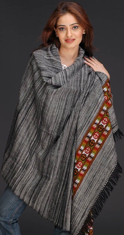 Gray Shawl with Kullu Border | Exotic India Art