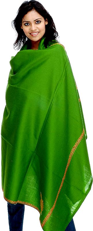 Islamic Green Shawl with Embroidery on Edges | Exotic India Art
