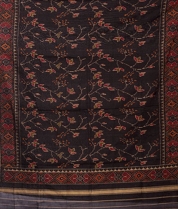 Black Hand-woven Patan Patola Dupatta from Gujarat with Ikat Weave ...