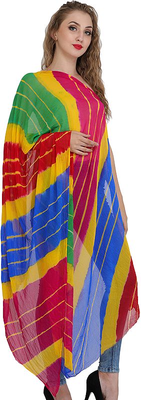 Multi-Color Dupatta from Jodhpur with Leheria Print | Exotic India Art