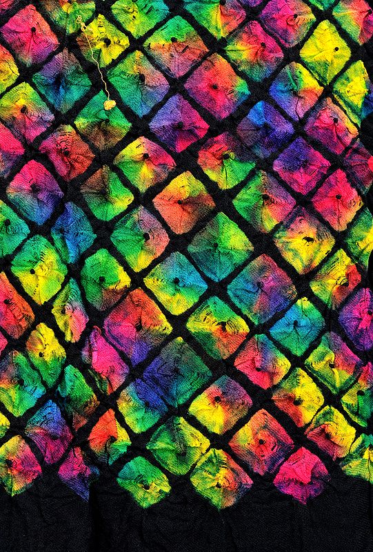 Jet-Black Bandhani Tie-Dye Stole from Gujarat | Exotic India Art