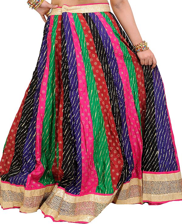 Multi-Colored Long Ghagra Skirt From Jaipur with Patch Work and Wide ...