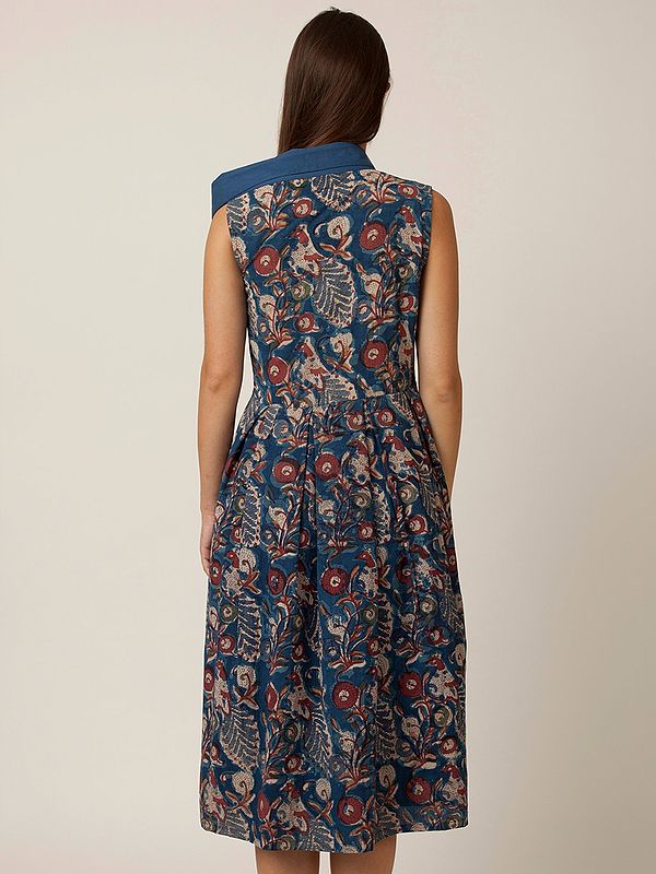 One Side Off-Shoulder Cotton Printed A-Line Dress | Exotic India Art