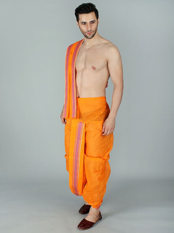 Pure Cotton Dhoti and Veshti Ready To Wear Set With Woven Border ...