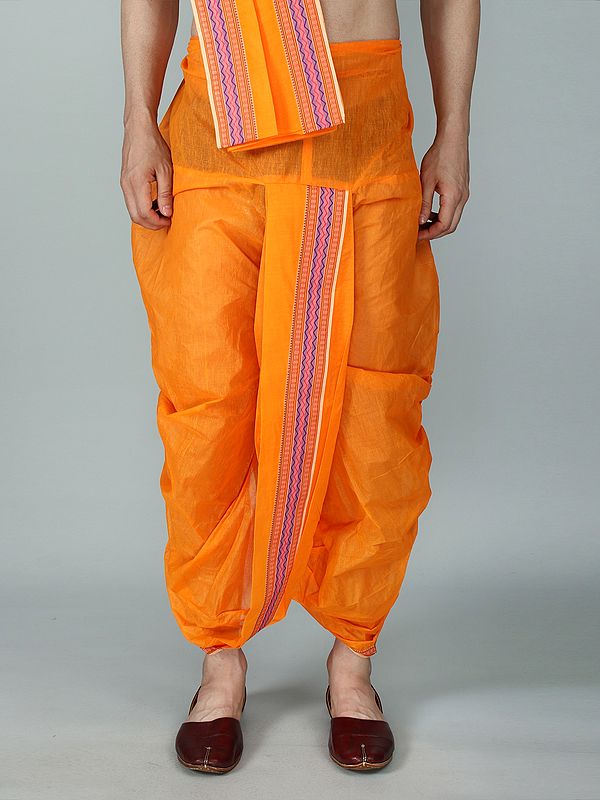 Pure Cotton Dhoti and Veshti Ready To Wear Set With Woven Border ...