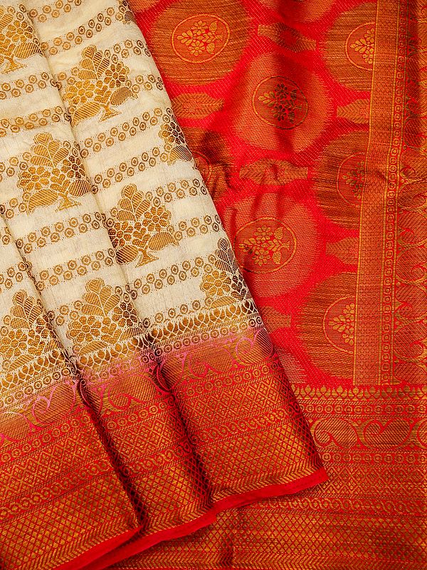 Banarasi Art Silk Saree With Bundi & Floral Tree Pattern On The Body ...