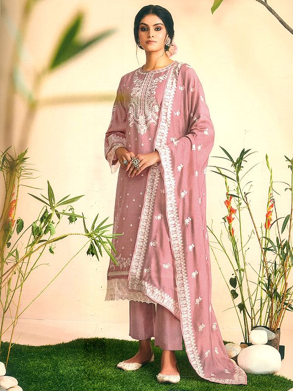 Art-Silk Lawn Style Salwar Suit With Resham Floral Embroidery, Net ...