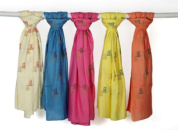 Lot of Five Pastel Color Radhe-Radhe Prayer Shawls | Exotic India Art