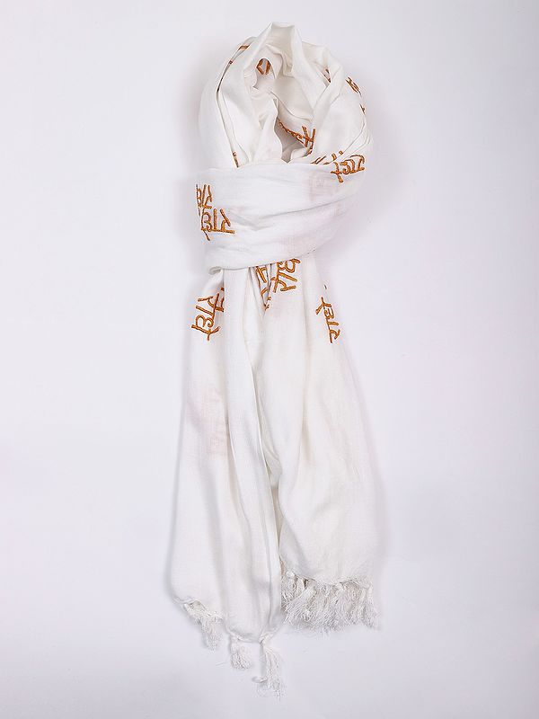 Lot of Three Pristine-White Color Om-Trishul-Radhe-Radhe Prayer Shawls ...