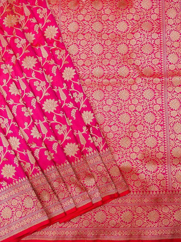 Pink Pure Katan Jaal Jacobean Pattern Patola Banarasi Saree With All ...