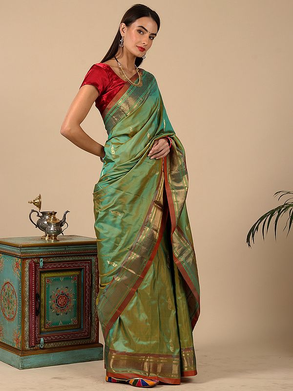 Iridescent (Dhoop Chaanv Shade) Fancy Brocade Pallu Mor Butti Paithani ...