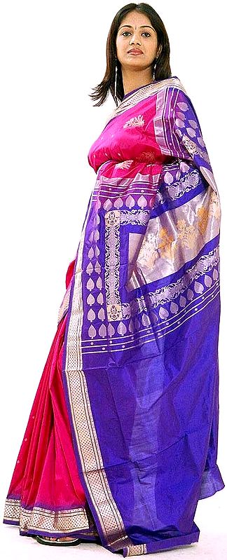 Handwoven Bridal Paithani Sari with Real Silver Zardozi | Exotic India Art