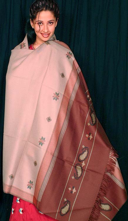 Kullu Shawl with Chocolate Border | Exotic India Art