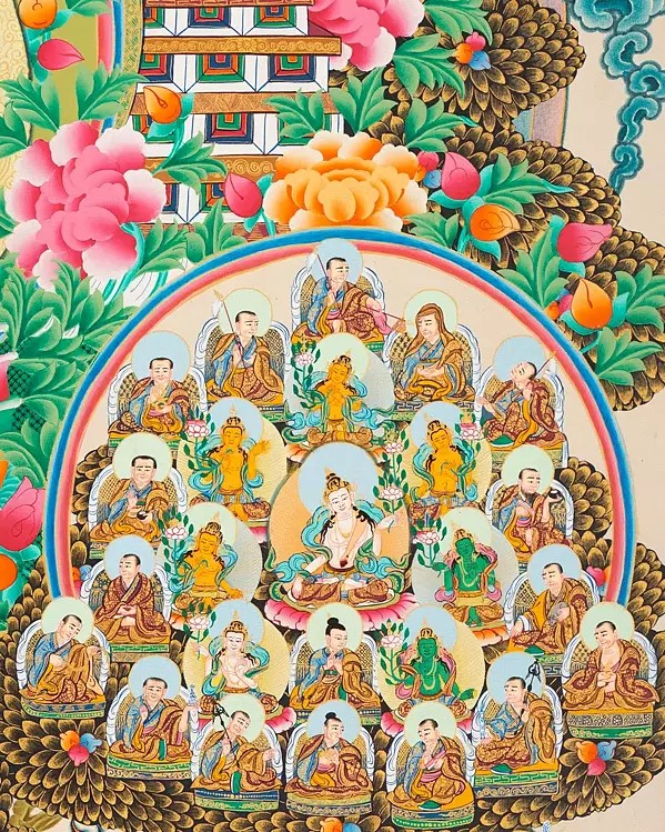 Nyingma Lineage Tree (Brocadeless Thangka) | Exotic India Art